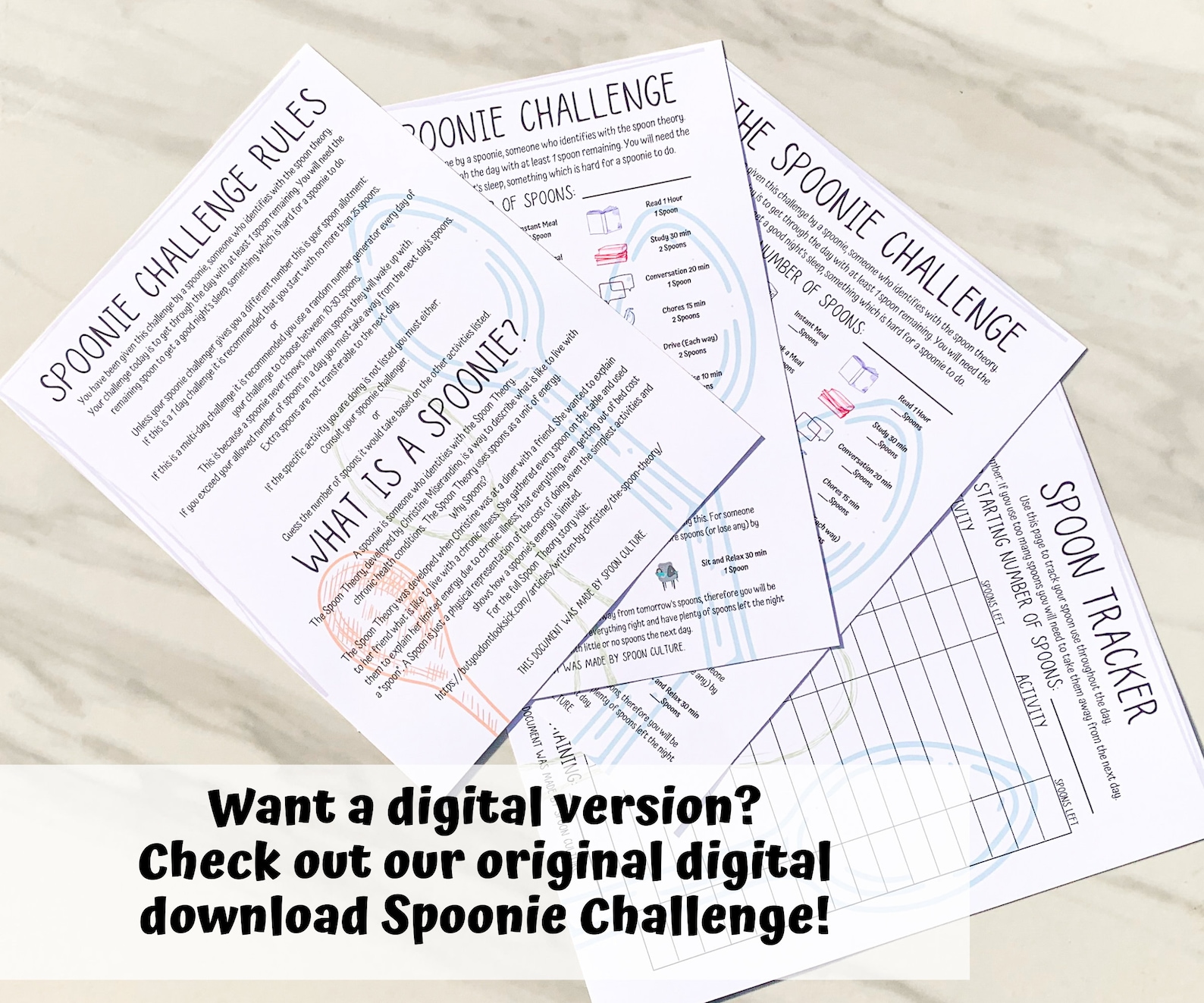 Printed Spoonie Challenge, Chronic Illness Spoon Theory Challenge ...