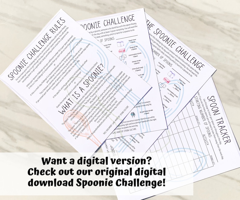 Printed Spoonie Challenge Chronic Illness Spoon Theory - Etsy