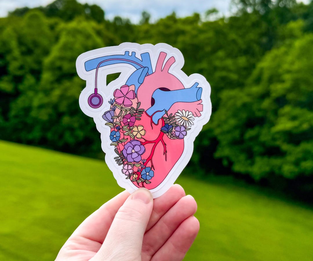 Port-a-cath Sticker, Floral Anatomy Heart With Central Line Port ...