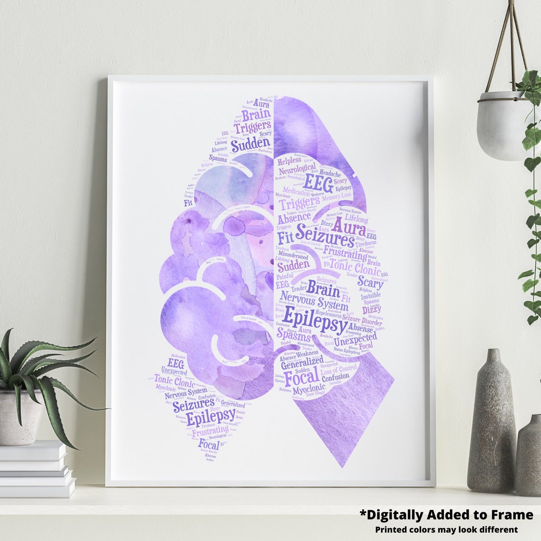 Epilepsy Awareness Ribbon Word Cloud Art, Chronic Illness Art Digital ...