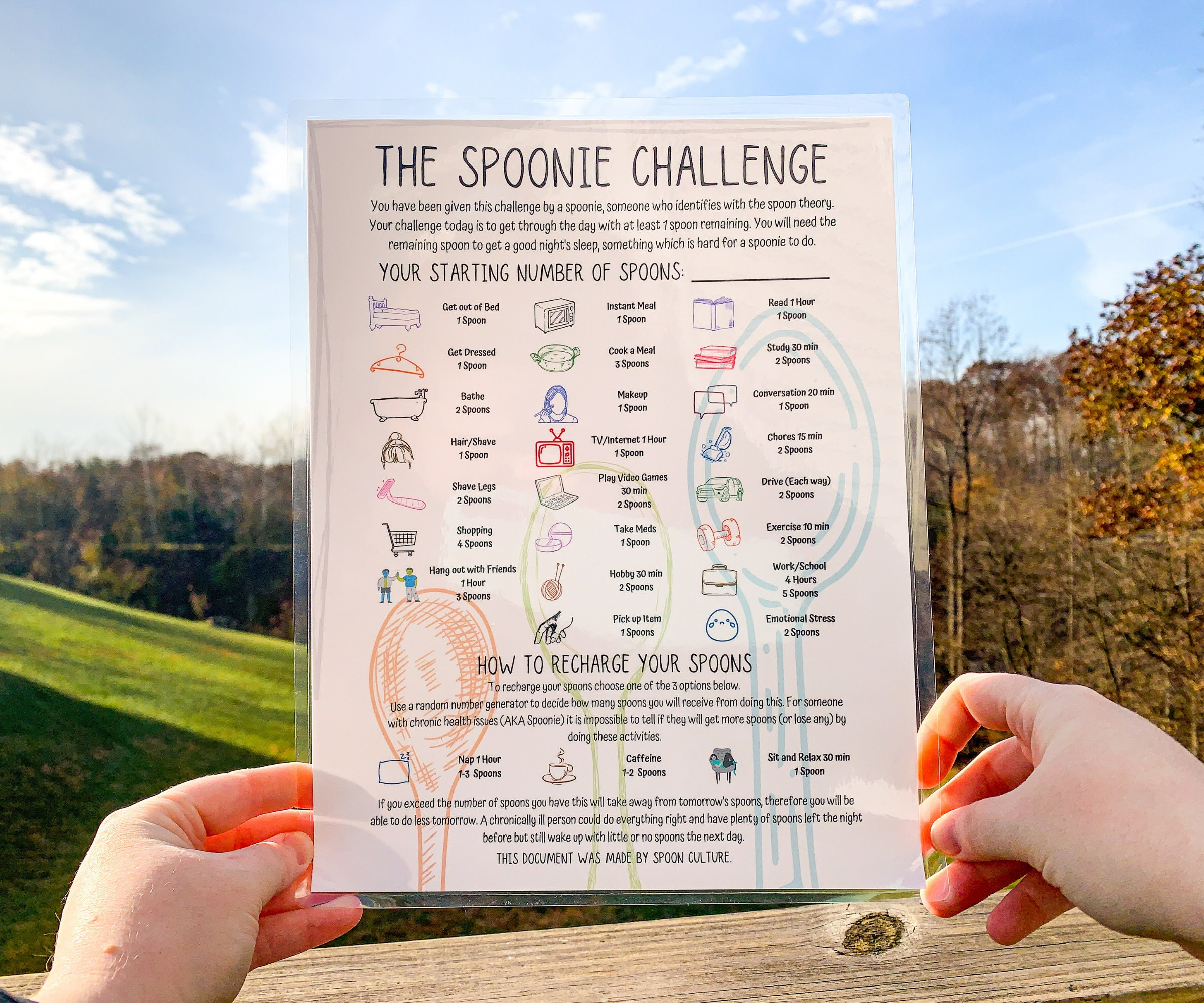 Printed Spoonie Challenge Chronic Illness Spoon Theory - Etsy