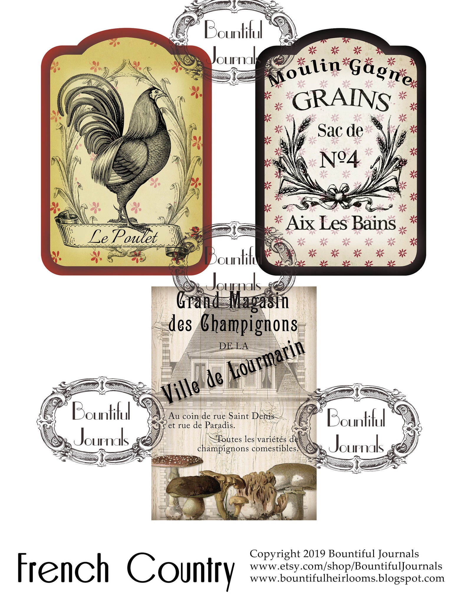 French Country Digital Journal Backgrounds Kit; Junk Journals; France ...