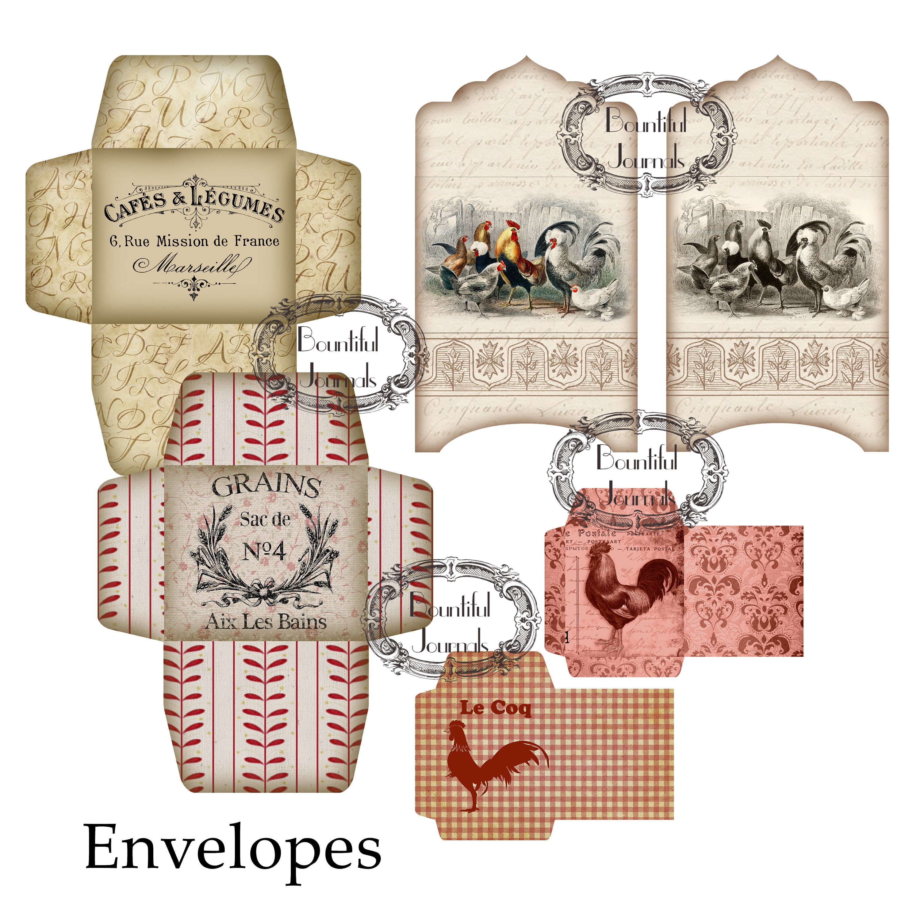 French Country Digital Journal Backgrounds Kit; Junk Journals; France ...