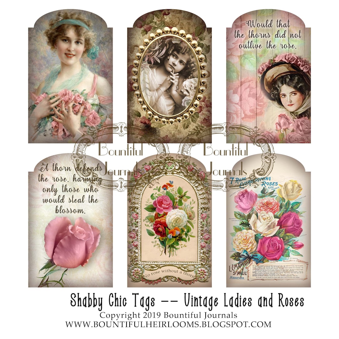 Shabby Chic Tags, Victorian Lady, Vintage Roses, Digital Download, Junk ...