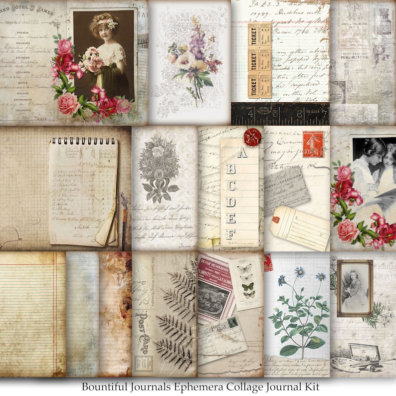 Vintage Ephemera Collage Journal Kit Background Pages - Etsy