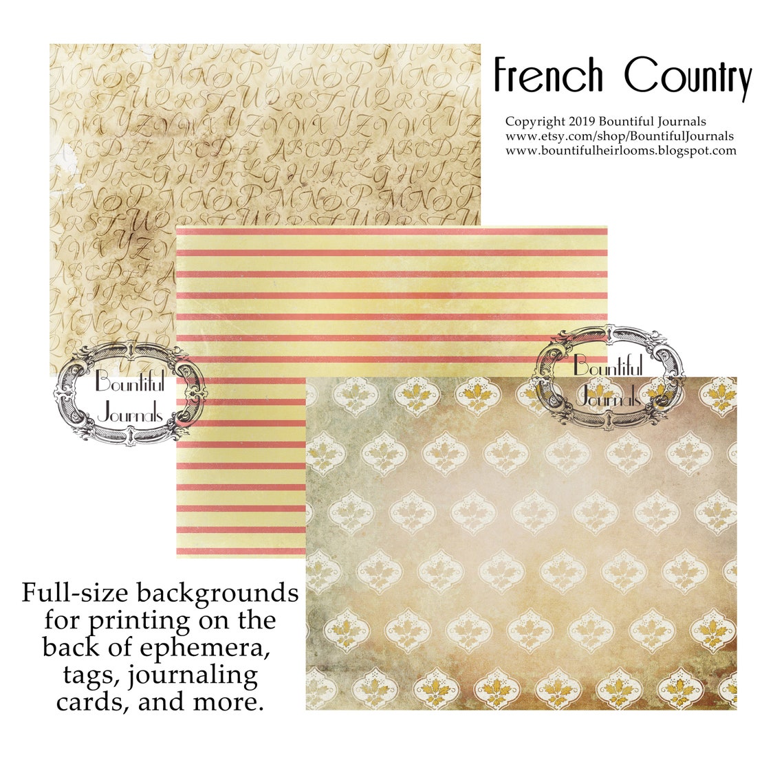 French Country Digital Journal Backgrounds Kit; Junk Journals; France ...