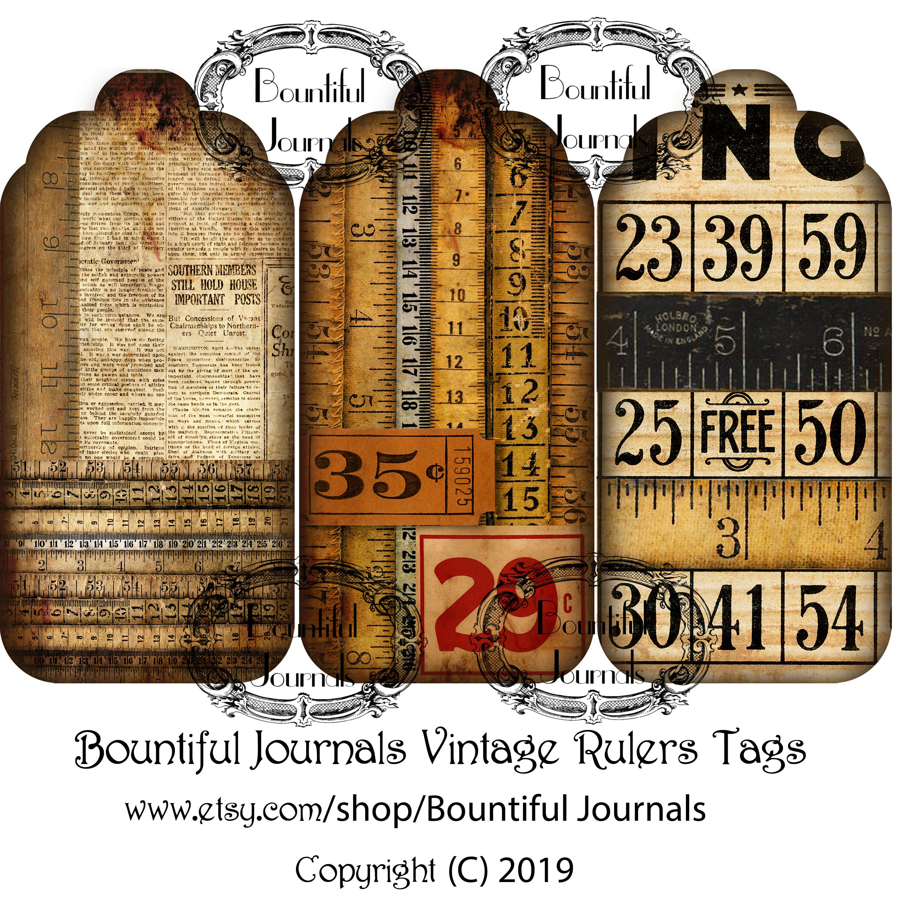 Vintage Rulers Tags Journal Cards Wooden Rulers Digital Download - Etsy