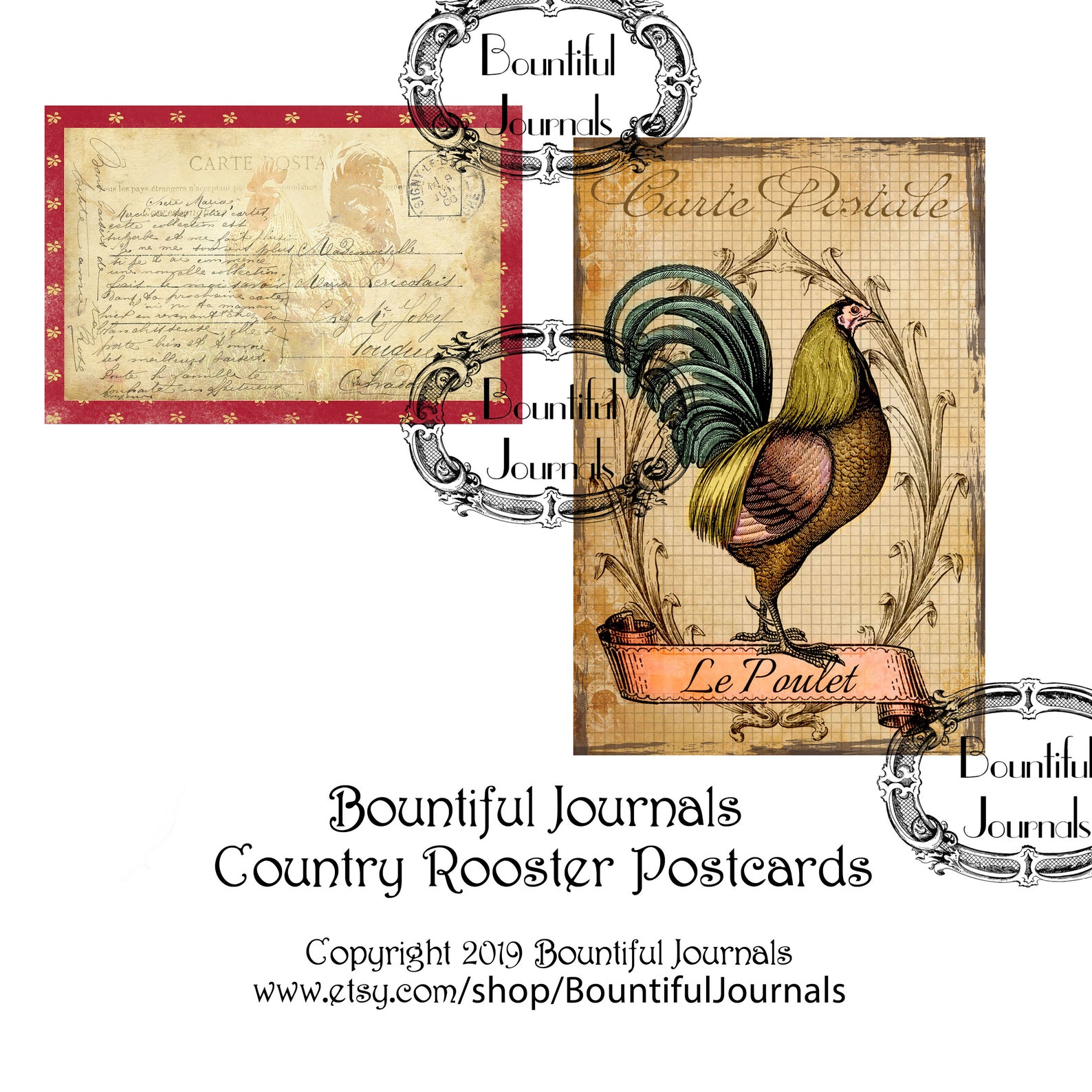 Country French Postcards Vintage Roosters Chickens Digital Download - Etsy