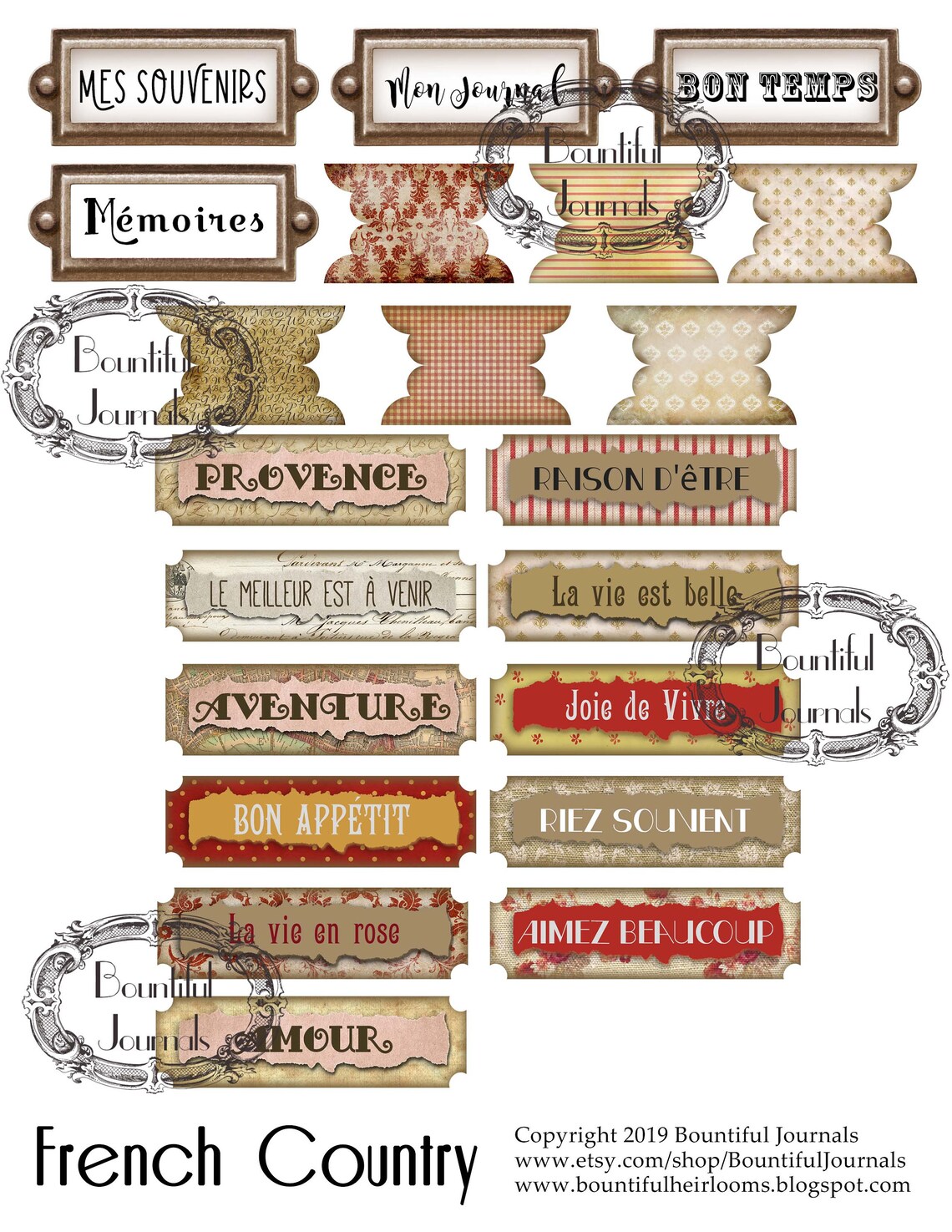 French Country Digital Journal Backgrounds Kit Junk Journals - Etsy