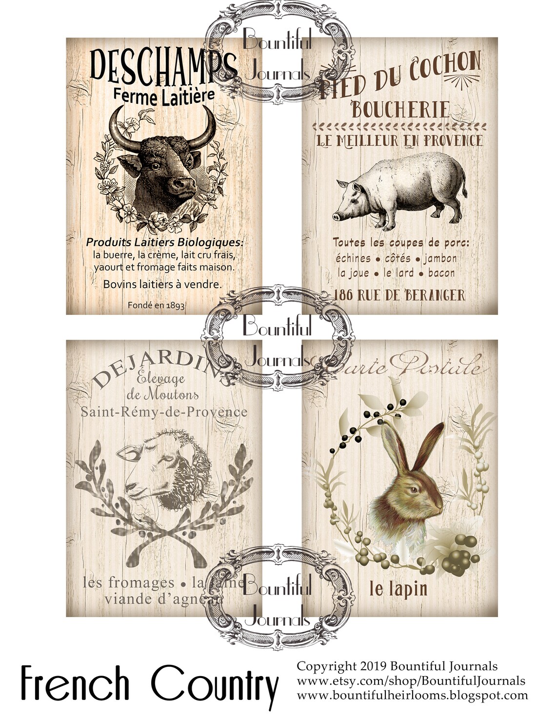 French Country Digital Journal Backgrounds Kit; Junk Journals; France ...