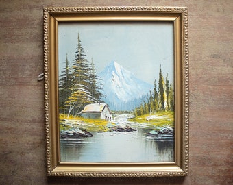 Log cabin painting | Etsy