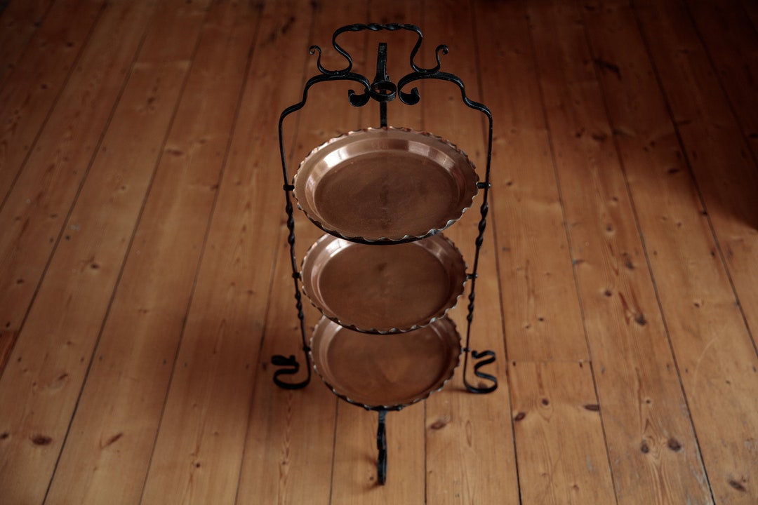 Old 3 Tier Wrought Iron and Copper Cake Stand, Metal Plant Stand ...