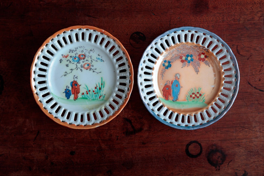 2x Vintage Japanese Lusterware Dishes, Pearlescent Glaze, Hand Painted ...