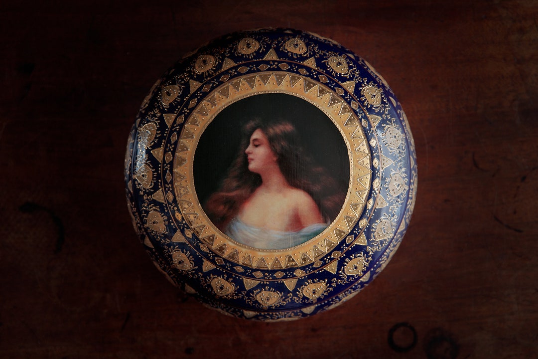 Large Antique Sèvres Style Cartouche Box, With Classic Lady, Cobalt ...