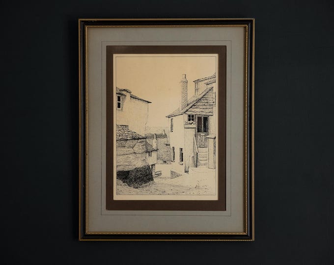 Vintage Pen and Ink Drawing, Seaside Cottages, Framed Artwork - Etsy