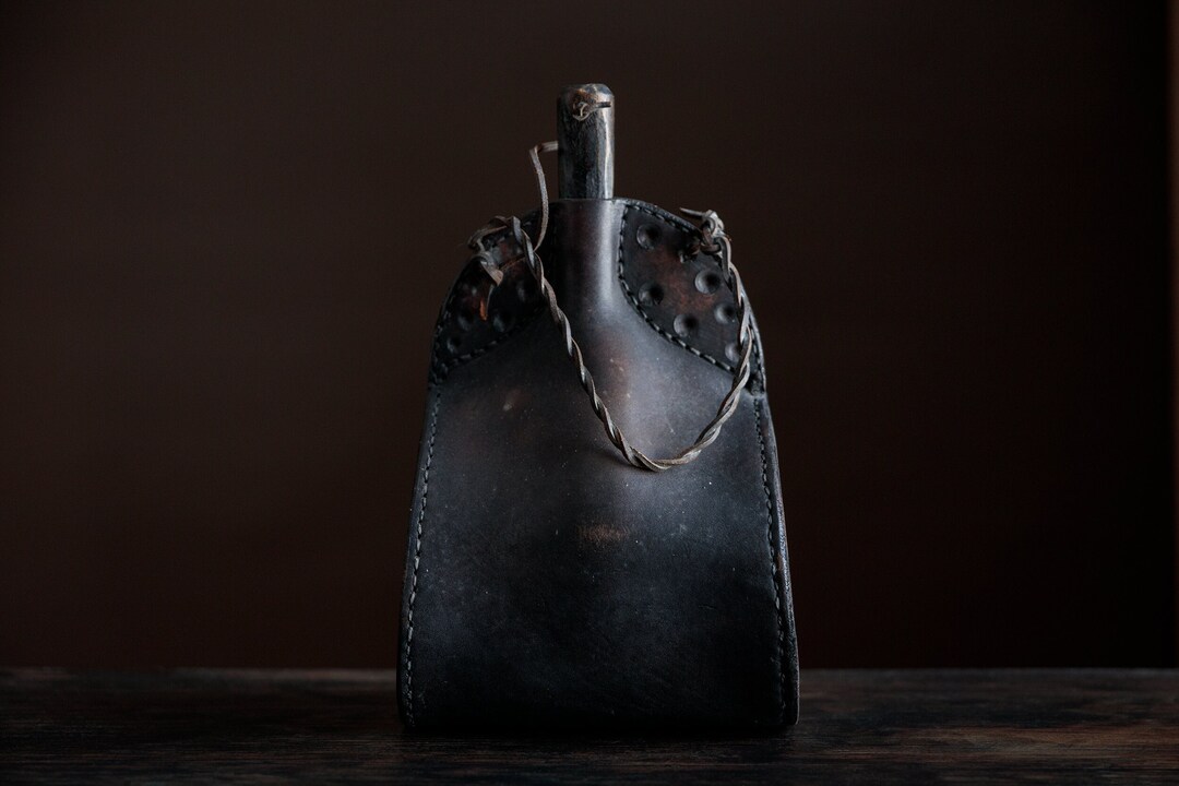 Antique Leather and Wood Bottle, Travellers Flask, Primitive Home Decor ...