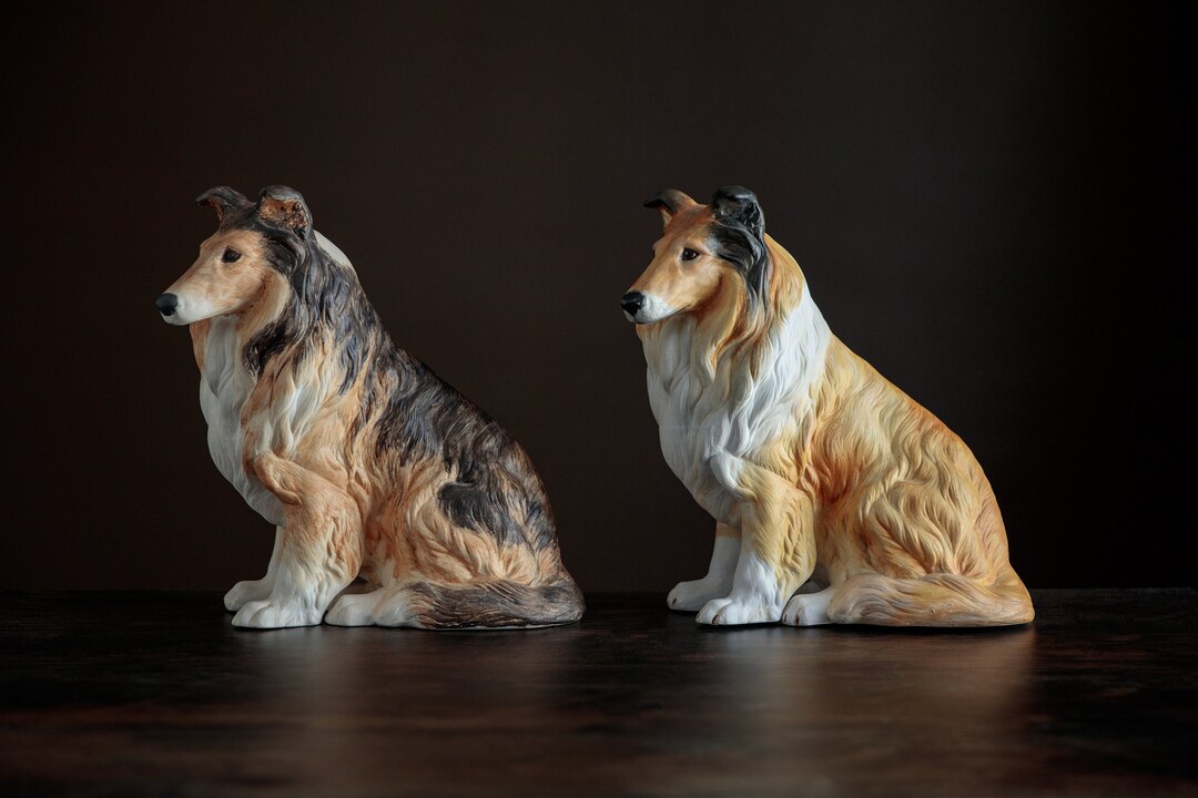 Rare - Vintage James Skerrett Hand Painted Ceramic Collie Sculptures ...