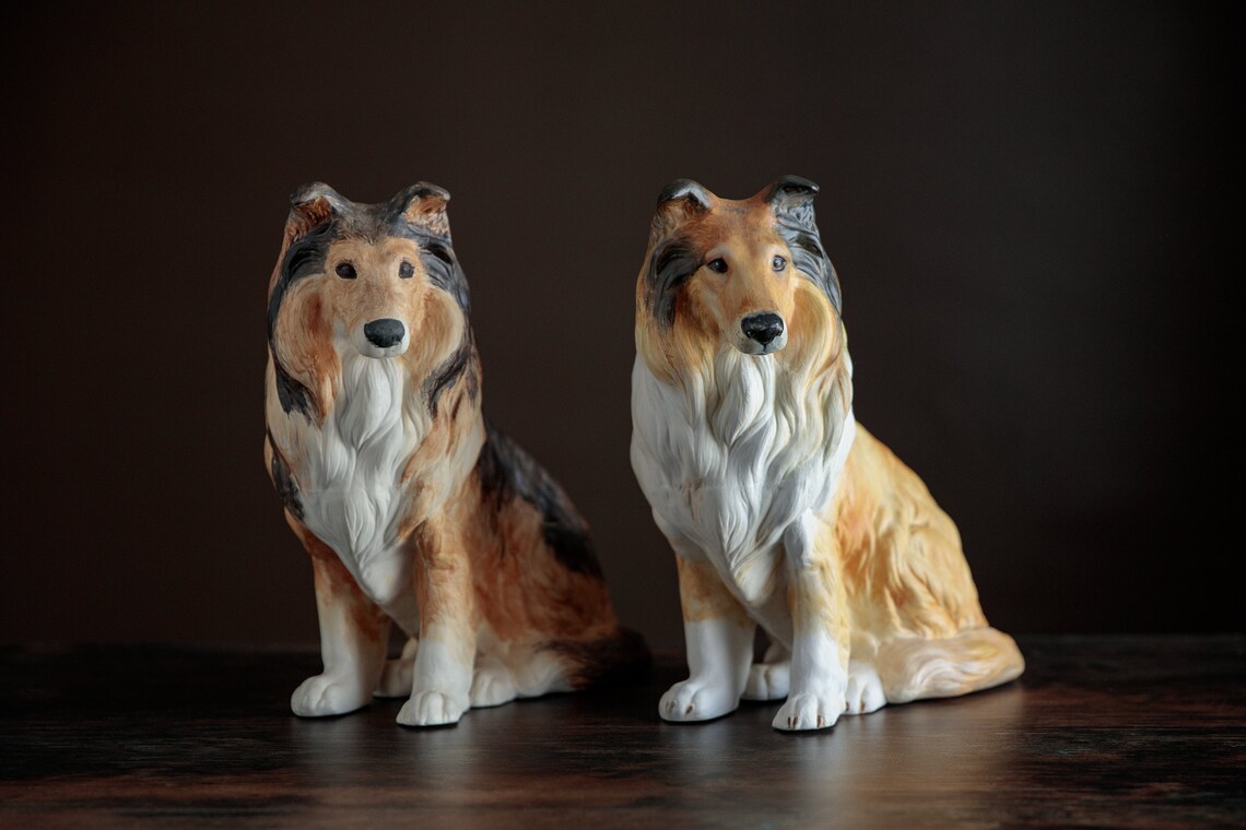 Rare - Vintage James Skerrett Hand Painted Ceramic Collie Sculptures ...