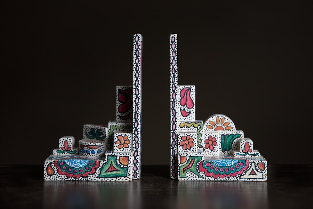 Vintage Hand Painted Wooden Bookends, Unique Folk Art Decor, Colourful ...