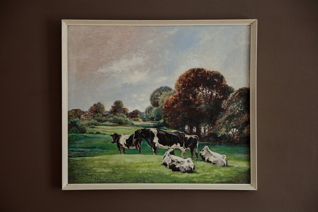 Vintage Original Oil Painting, John T Sayer Art, Cows at the Forest ...