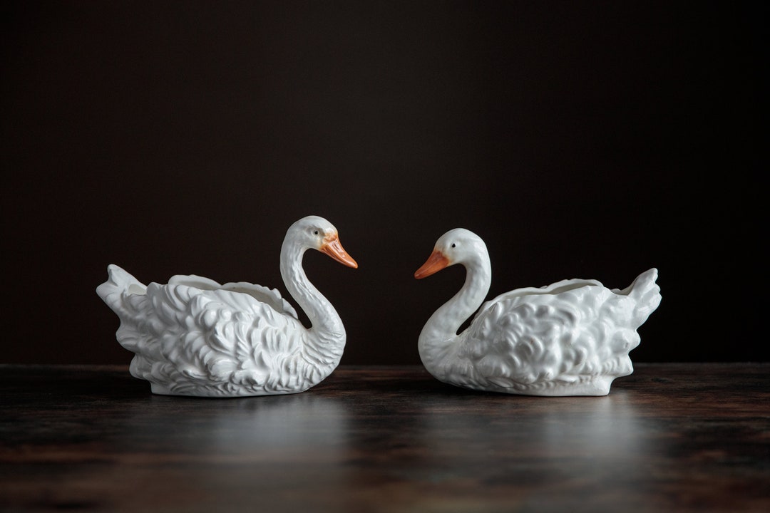 Antique Capodimonte Geese Dishes, Italian Hand Painted Ceramic Geese ...