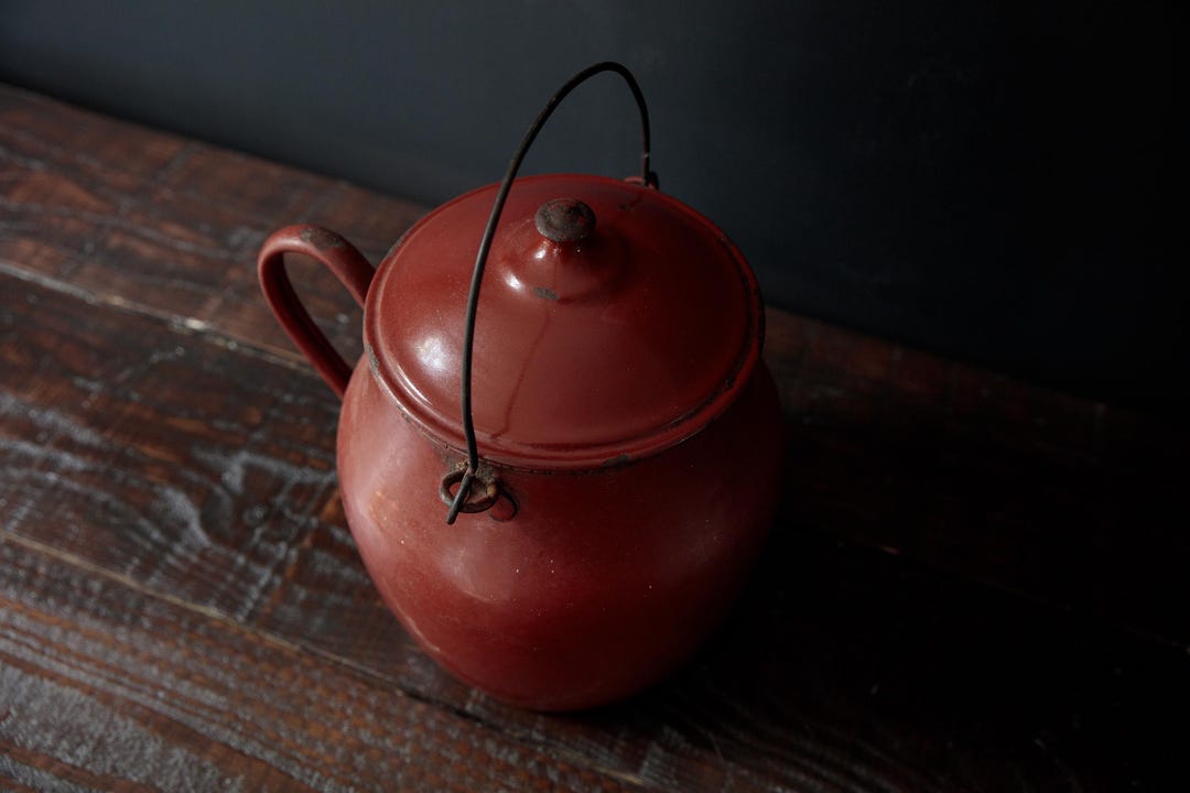 Antique French Enamel Pot, Earthen Red Enamelware, Rustic Home Decor - Etsy