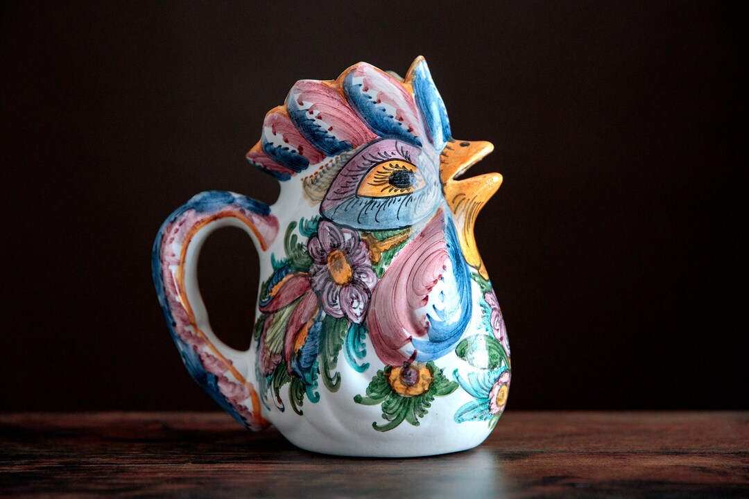 Vintage Ceramic Water Jug, Hand Painted Studio Pottery, Colourful Home ...