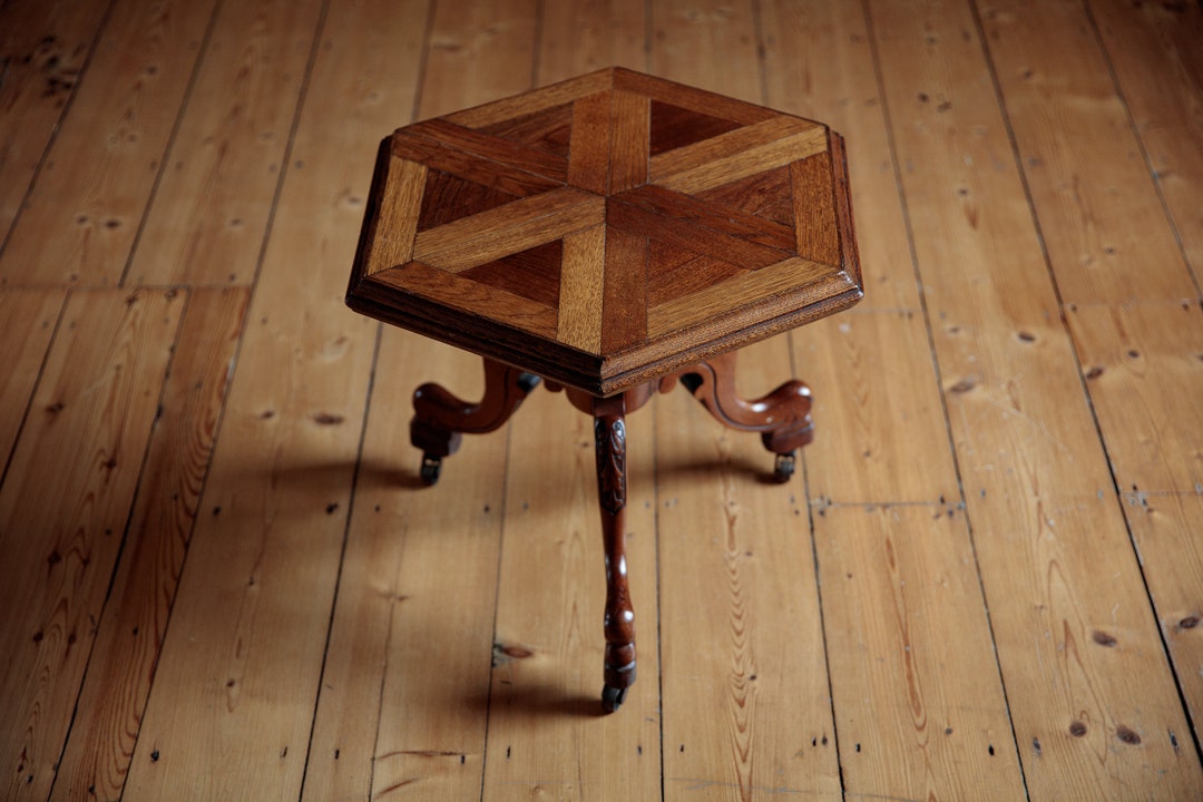Antique Hexagonal Parquetry Table With Castors, Unusual Wooden Table - Etsy