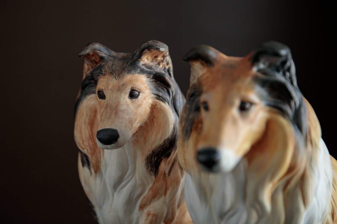 Rare - Vintage James Skerrett Hand Painted Ceramic Collie Sculptures ...