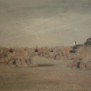 Old Original Haystacks Painting, Rustic Rural Landscape, Distressed ...