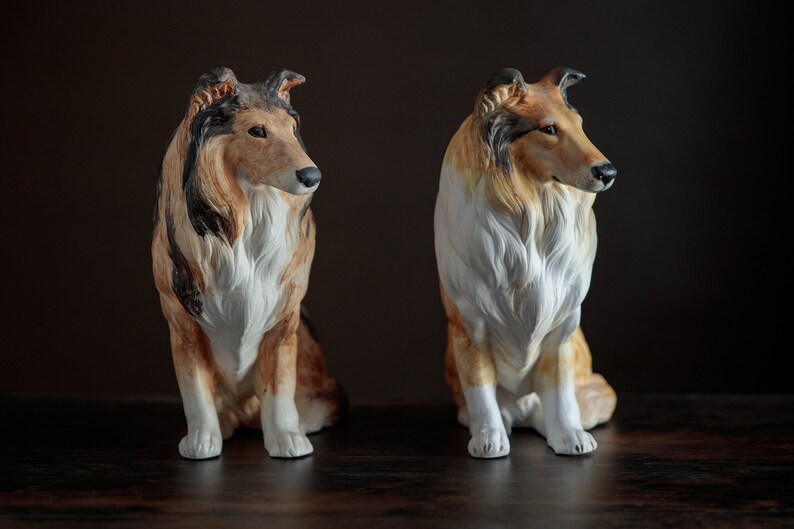 Rare - Vintage James Skerrett Hand Painted Ceramic Collie Sculptures ...