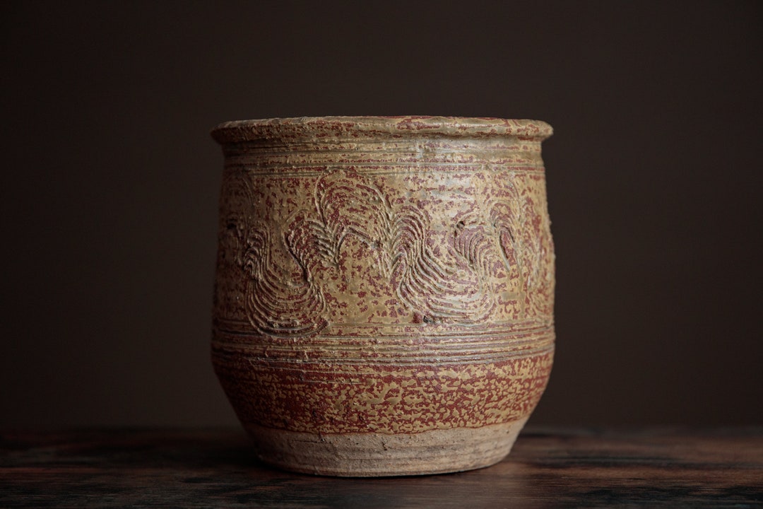 Vintage Ceramic Planter Sgraffito Pot Rustic Home Decor - Etsy