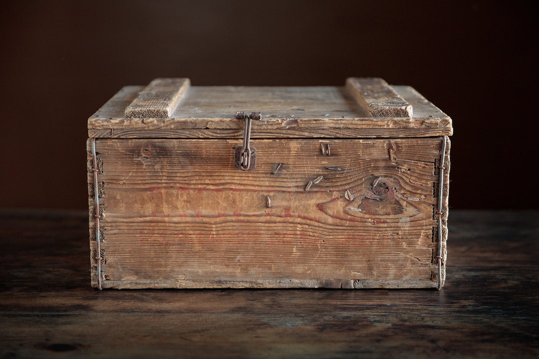 Vintage Moussec Wooden Box, Hand Made Rustic Storage Chest, Farmhouse ...