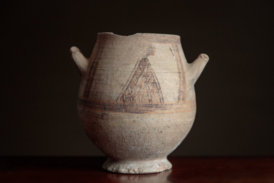 Antique Clay Pot, Ultra Age Worn Ceramic Urn, Hand Painted Slipware ...