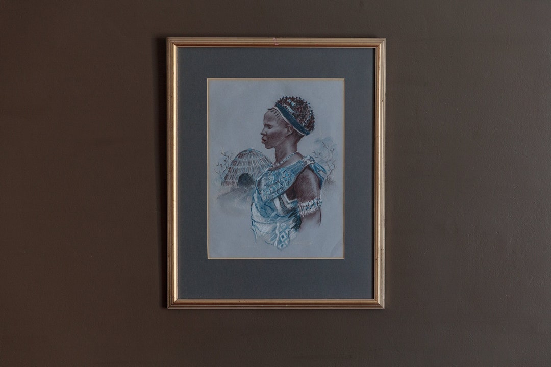 Vintage Original Pastel Artwork, Swazi Woman Portrait, Bantu ...