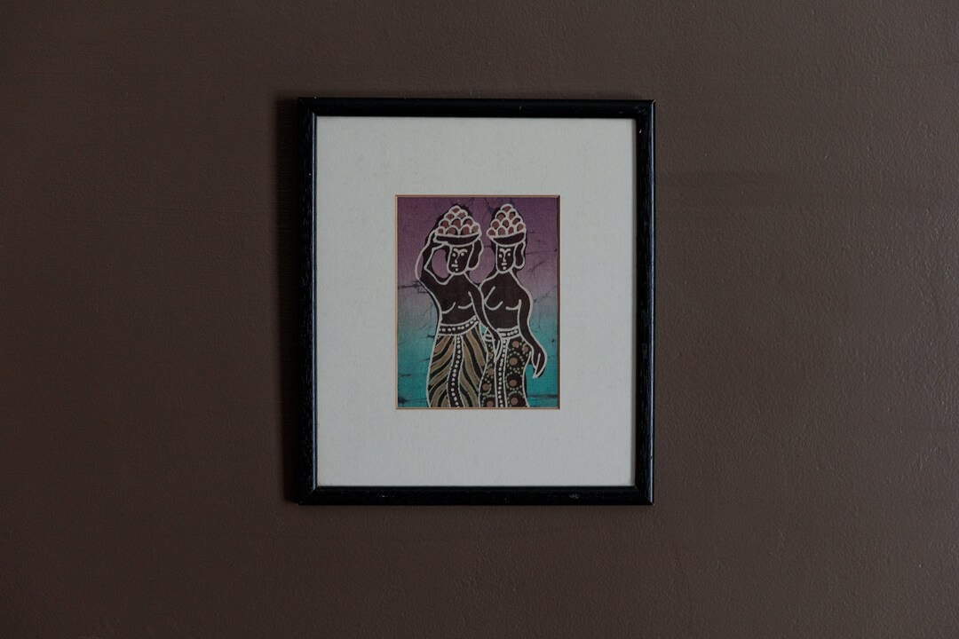 Vintage African Batik Wall Hanging, Framed Textile Art, Folk Art Home ...