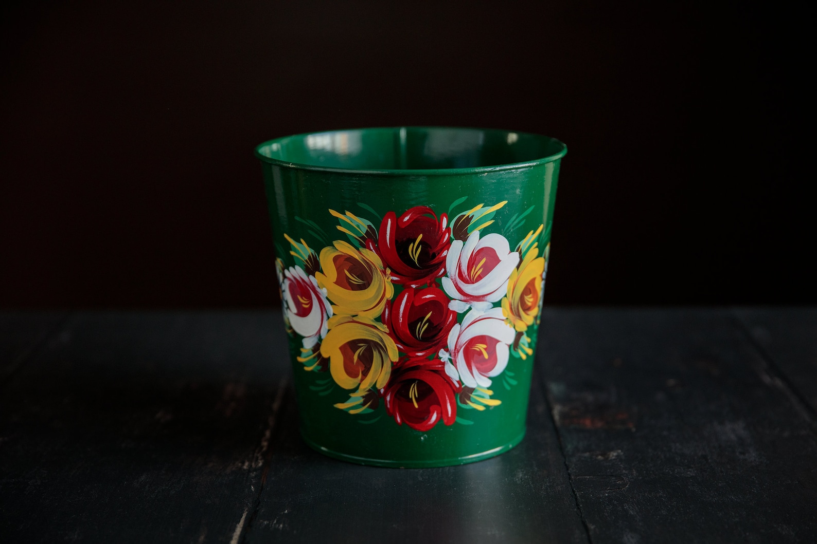 Vintage Hand Painted Bucket Folk Art Wastepaper Bin - Etsy