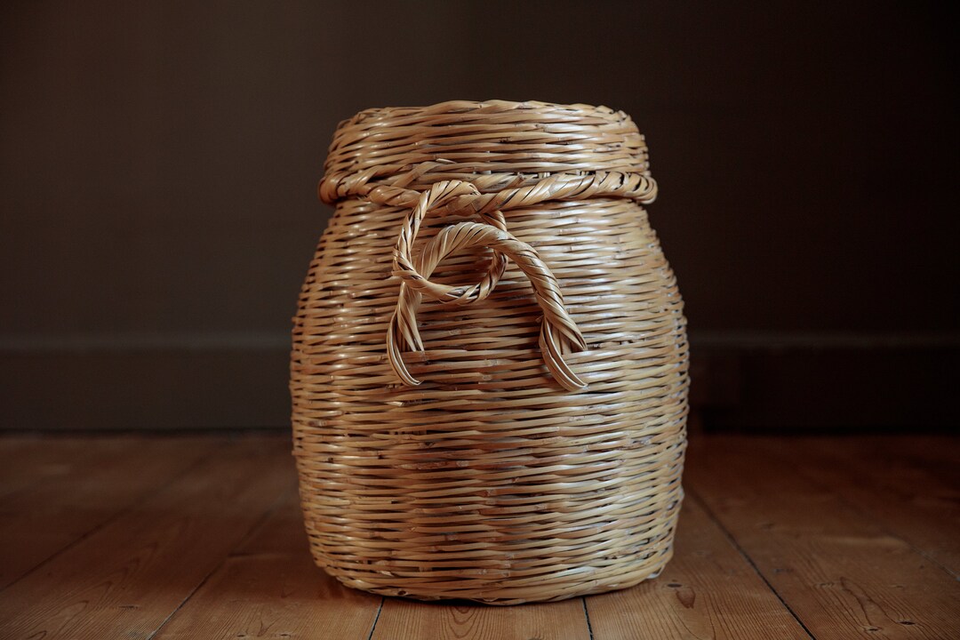 Vintage Wicker Basket, Handwoven Natural Hamper, Rustic Home Decor - Etsy
