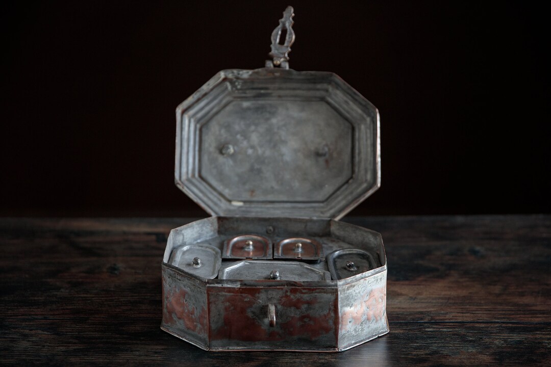 Old Compartmentalised Paan Daan Box, Tinned Copper Storage Box, Asian ...
