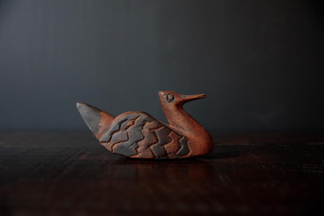 Vintage Hand Carved Wooden Duck, Folk Art Sculpture, Eclectic Home ...