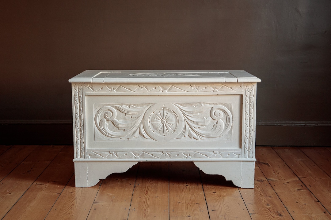 Vintage Wooden Bench Trunk, Carved Wood Monks Bench, Traditional Home ...