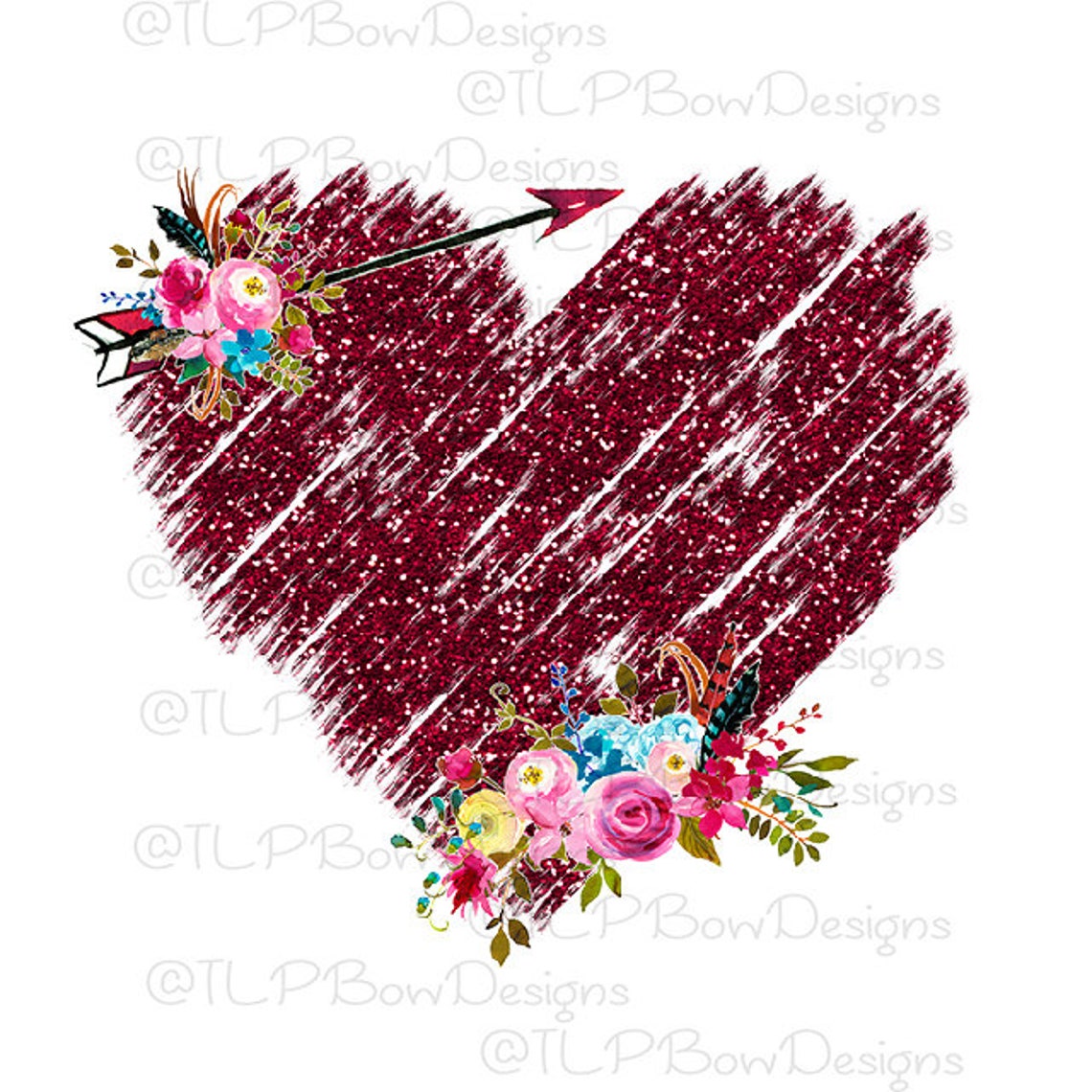 Faux Glitter Floral Maroon Heart JPEG File Download - Etsy