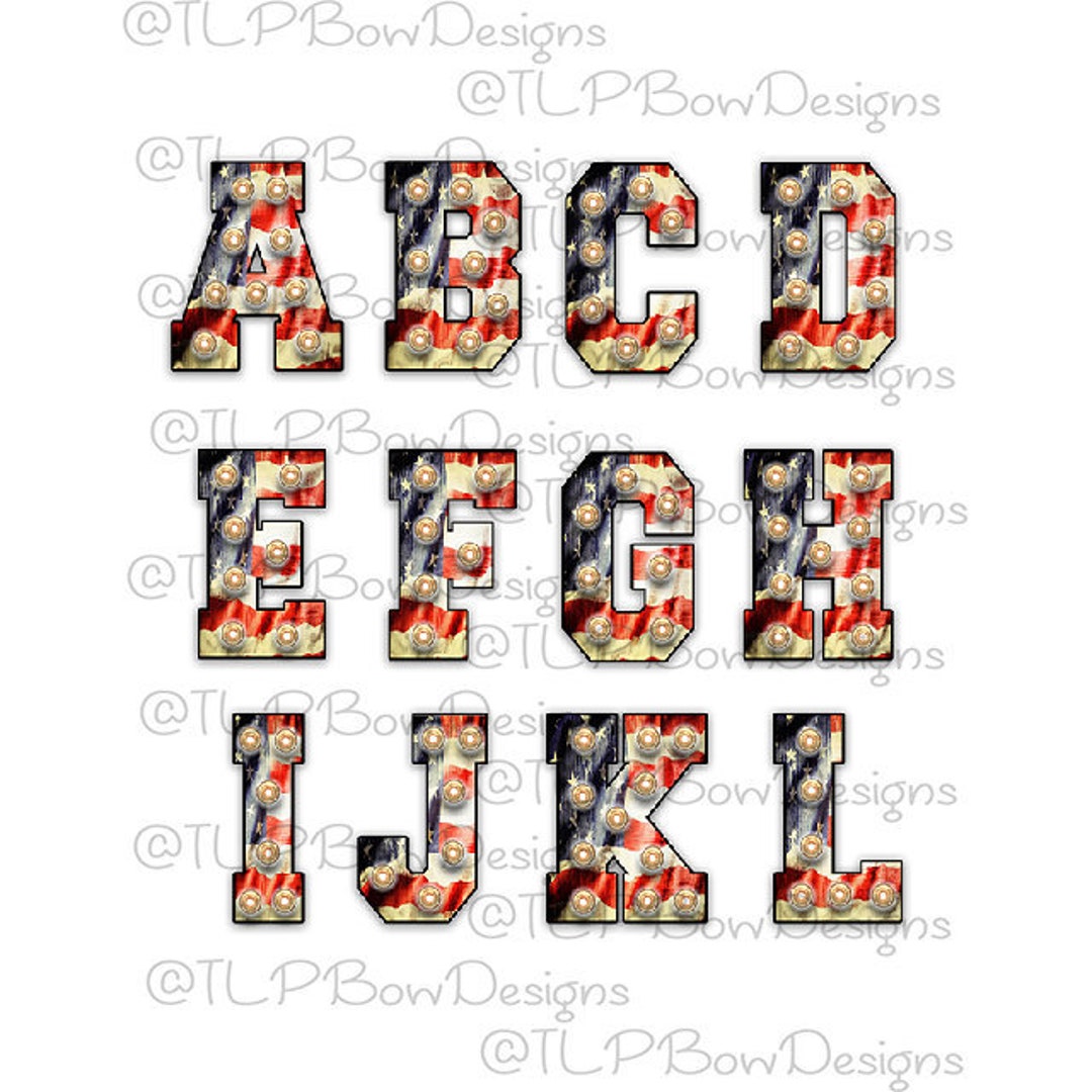 American Distressed Flag Marquee Numbers Alphabet for Sublimation ...