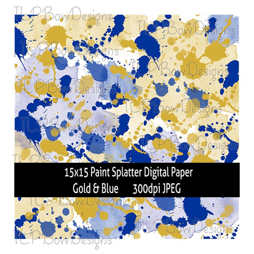 Paint Splatter-watercolor Mix Gold and Blue Digital Background/paper ...
