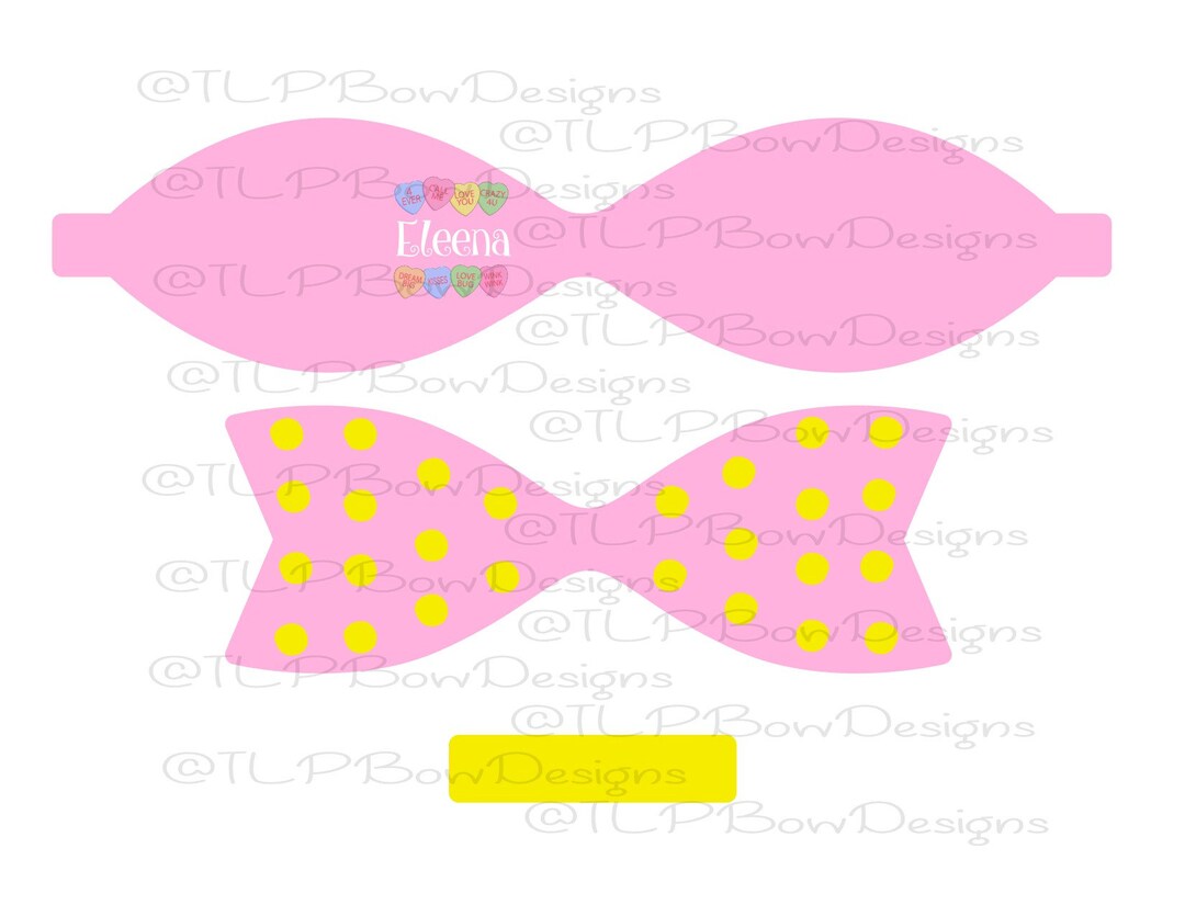 Minime Style Bow Template**conversation Heart Pink and Yellow Polka Dot ...