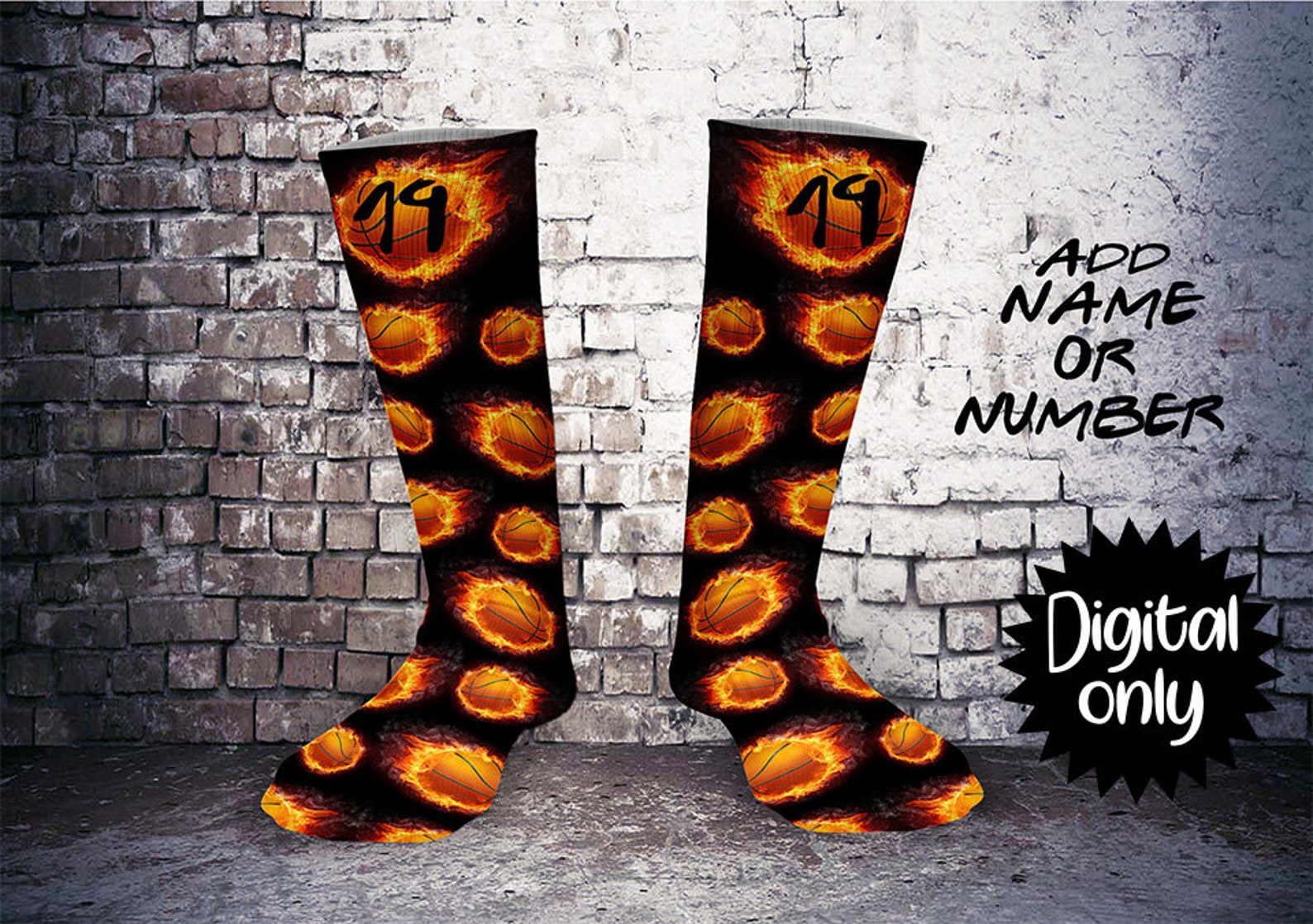 Fire Flamed Basketball Print Sock Sublimation PNG DOWNLOAD - Etsy