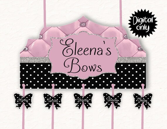 Pink Diamond Black Polka Dot Bow Hanger Design Days of Week | Etsy