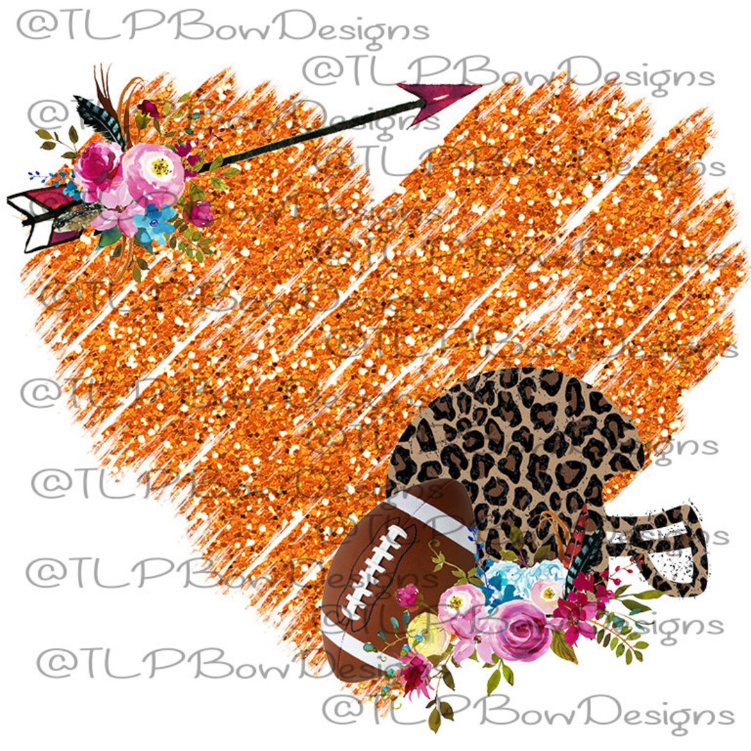 Orange Faux Glitter Heart Football-add Wording to Support Your Team ...