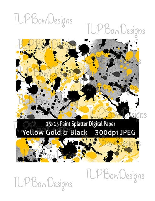 Paint Splatter-Watercolor Mix Yellow Gold and Black Digital | Etsy