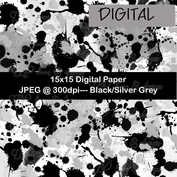 Paint Splatter-watercolor Mix Silver Grey and Black Digital | Etsy